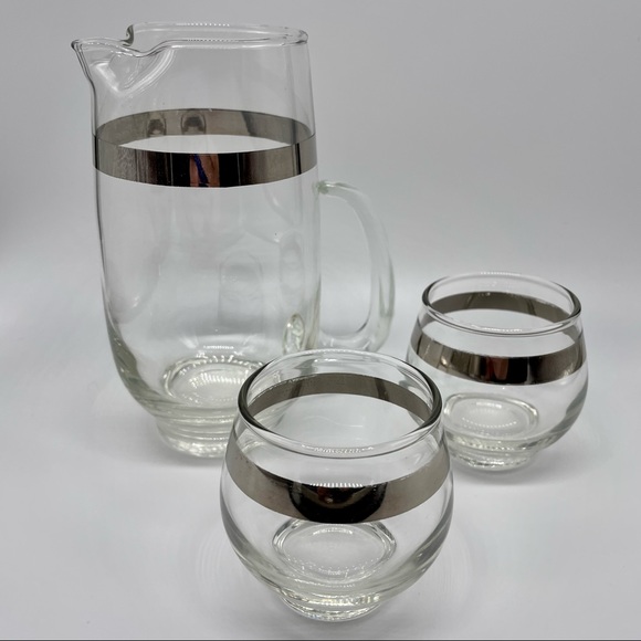 Libbey | Dining | Vintage Libbey Silver Band Small Pitcher And Roly ...
